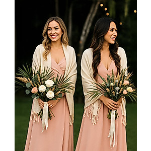 Achillea Large Soft Silky Pashmina Shawl Wrap Scarf in Solid Colors (Champagne)