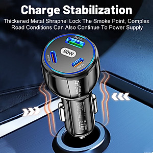Car Fast Charger,90W Type C Car Charger Car Accessories, Car Accessories Cigarette Lighter USB Car Charger Compatible with iPhone 14/13/12/Mini/Pro/Pro Max (Black)