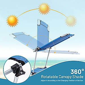 Giantex Outdoor Folding Chaise Lounge, Portable Tanning Chair with 5 Adjustable Positions, 360°Rotatable Canopy Shade, Side Pocket, Patio Lounge Chair for Beach, Lawn Sunbathing Chair (1, Navy)