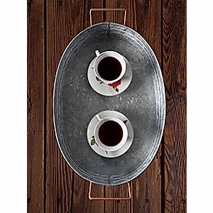 KOTINARA Galvanized Serving Tray with Handles - Rustic Decorative Tray - Farmhouse Serving Tray for Country Style Farmhouse Decor.