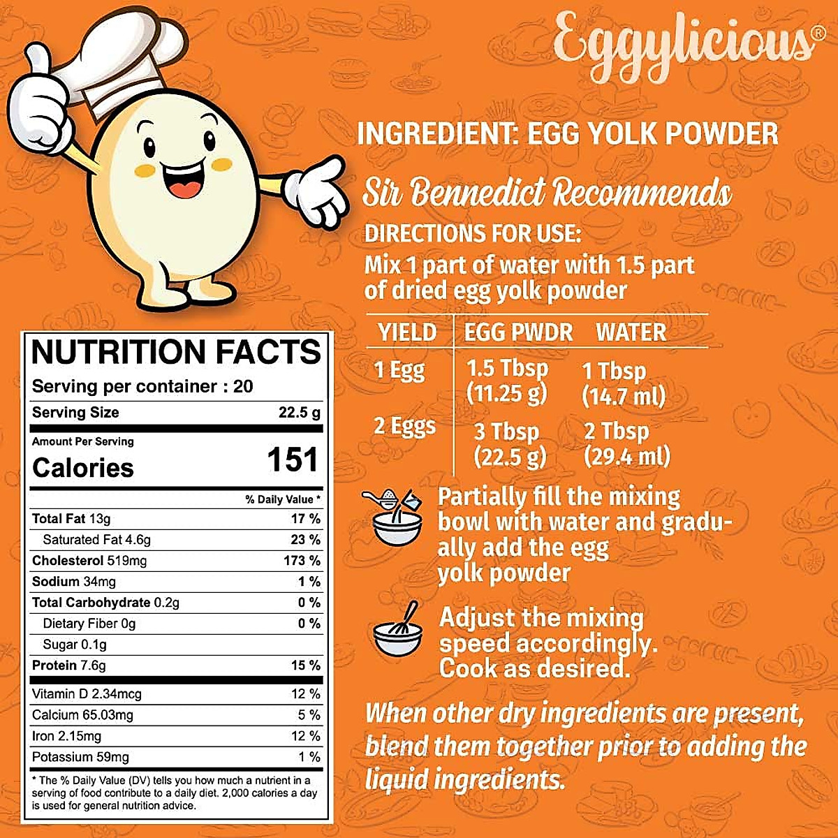 Eggylicious Egg Yolk Powder, Dried Natural Protein Powder, Made from Fresh Eggs, Pasteurized,Smoothies, Non-GMO, No Additives, Used for Baking,1lbs(16oz)
