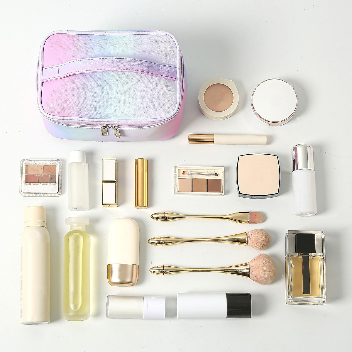 KITENROM Makeup Bag Preppy Cosmetic Bag Small for Women Toiletry Bags Pouch Organizer Rainbow Gradient Pink