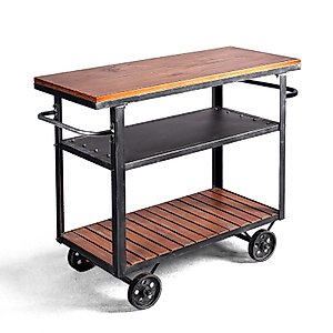 BOKKOLIK Vintage Rolling Bar Cart on Wheels Industrial Mobile Serving Cart Metal and Wood Design for Kitchen Bar Office Coffee House 36.2" Lx15.75 Wx30.5 H 3 Tier with 2 Side Handle