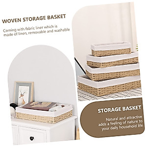 Abaodam Storage Basket Bread Serving Basket Rattan Rectangular Wicker Basket Vanity Organizer Tray Woven Serving Basket Sundries Storage Organizer Rectangle Toilet Paper Cloth