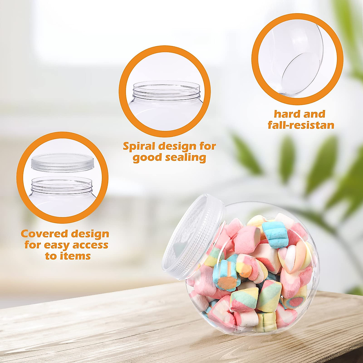 Sunnyray 8 Pcs 25 oz Plastic Candy Jars with Lids Plastic Candy Jars for Candy Buffet Clear Candy Dishes with Lids Candy Buffet Containers Set Plastic Cookie Jar Candy Holder for Party Table Kitchen