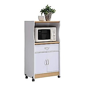 HODEDAH IMPORT Microwave Cart with One Drawer, Two Doors, and Shelf for Storage, White