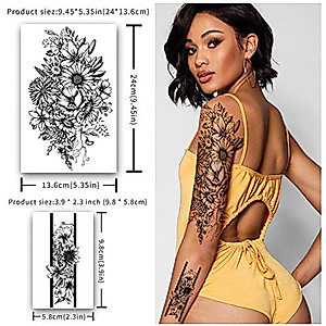 Yazhiji 40 sheets Lasting Temporary Tattoos Large Chrysanthemum and Lotus Flowers Collection Waterproof Temporary Fake Tattoo Stickers for Women and Girls