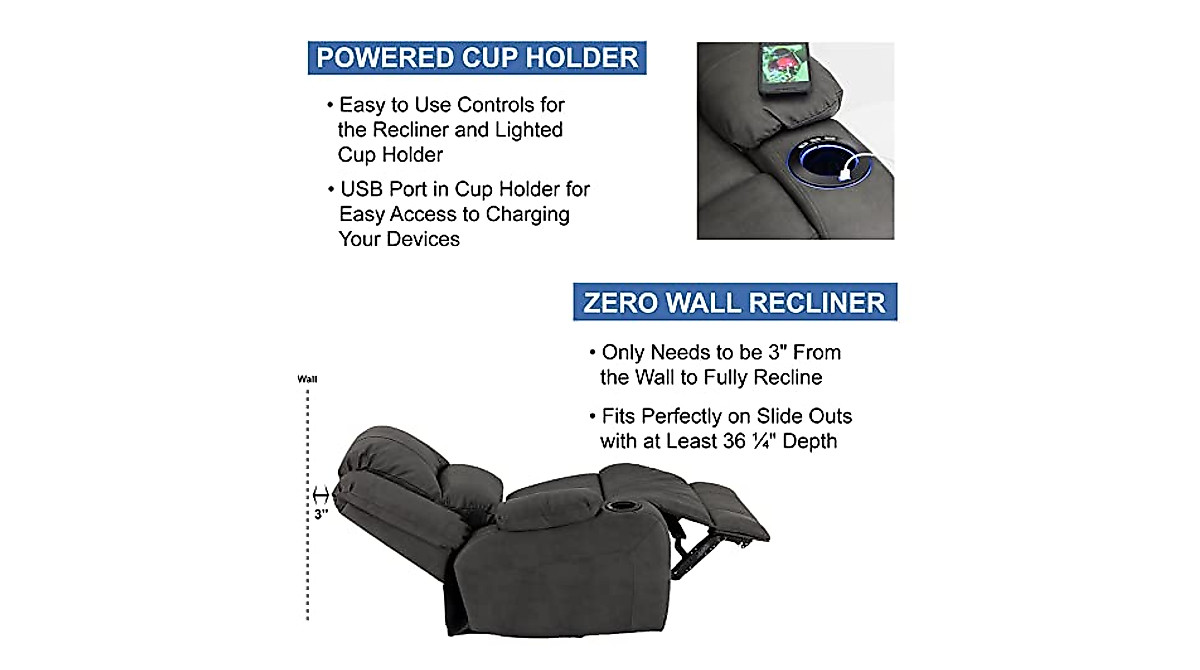 RecPro Charles 70" RV Recliner Sofa - Streamlined Comfort