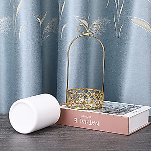 JUXYES Ceramic Silverware Holder For Tabletop, White Cutlery Holder With Golden Metal Bracket, Decorative Flatware Holder Countertop Utensil Holder Organizer for Wedding Kitchen Dining Tables