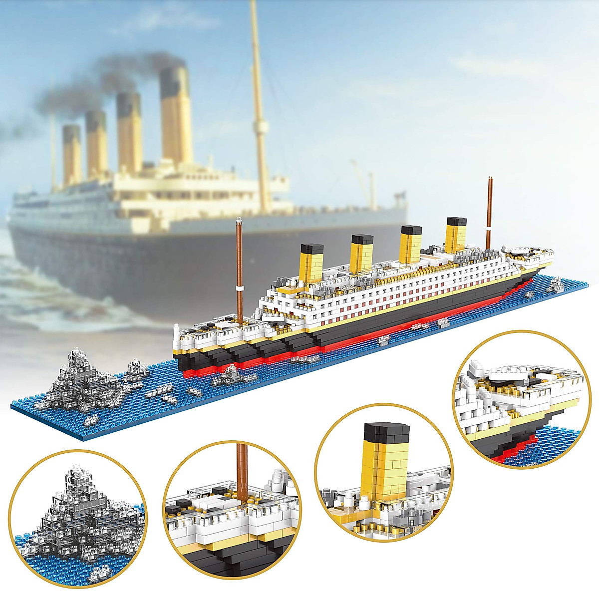 Titanic Architecture Toys Set Micro Mini Building Model Kit for Adults and Kids Age of 14+ 1872 Pieces