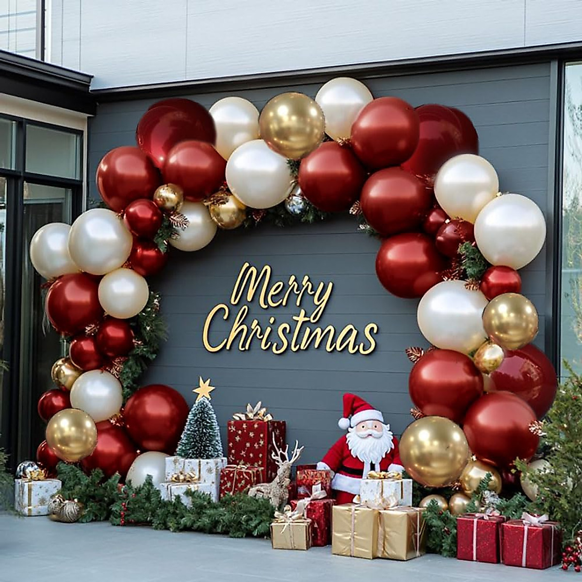 Burgundy Gold Balloons Garland Double Stuffed Wine Red Sand White Balloons Metallic Gold Latex Balloons Arch Kit for Bridal Wedding Christmas Anniversary Baby Shower Birthday Party Decorations