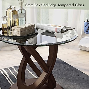 Furniture of America Xenda Modern Oval Glass Top X-Shaped Base for Living Room, Bedroom, Home Office, 26-inch, End Table - Brown