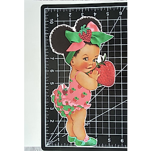 Girl Paper Cutouts Fruit Theme African American Baby Shower Birthday Decoration One Sided Print (10 inches - 6pcs, Strawberry Girl)