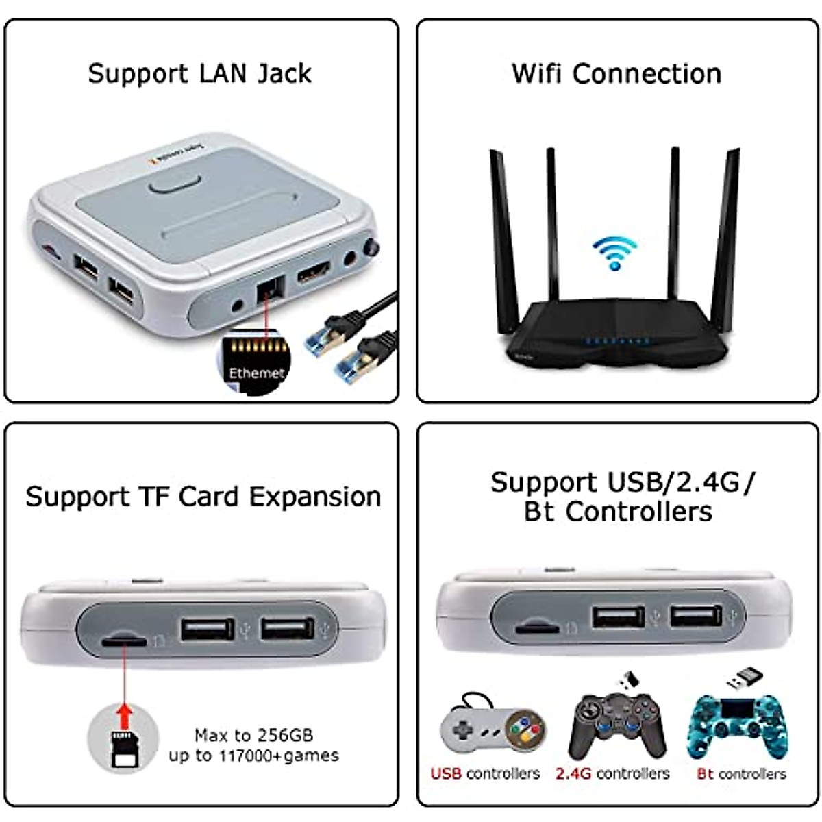 Super Console X 256G, Video Game Consoles Built in 117,000+ Classic Games,Game System for 4K HD/AV Output,Compatible with 70+ Emulators, 2 Wireless Controllers,Gift for Men/Boyfriend