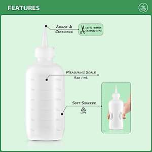 6-Ounce Applicator Bottles for Hair Color, Squeeze Bottle with Measuring Scale, Scalp Oil Perm Treatment, Translucent (Pack of 2)