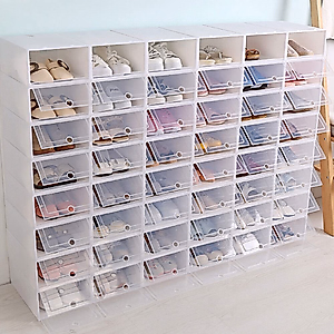LUGBING 20 Pack Foldable Shoe Boxs, Clear Plastic Shoe Organizer for Closet, Space Saving Stackable Shoe Rack for Entryway, Drop Front, Under Bed