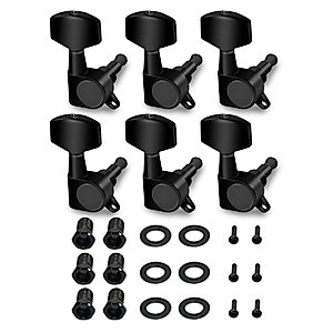 Metallor Sealed String Tuning Pegs Tuning Keys Machines Heads Tuners 6 In Line Right Handed Electric Guitar Acoustic Guitar Parts Replacement Black.