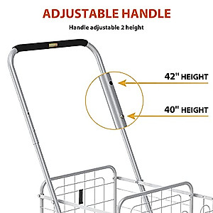 Supenice Grocery Shopping Cart with Wheels Deluxe Stair Climber Utility Cart Easily Collapsible Cart with Tri-Wheels, 66 LBS Capacity, Extended Foam Cover, Trolley for Shopping, Stair, Laundry