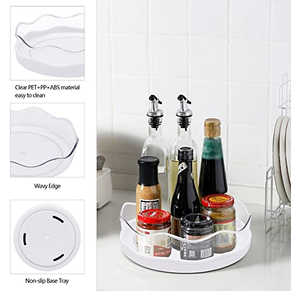 2Pack Lazy Organizer(9In+11In), Lazy Rotating Makeup Organizer, Cosmetic Display Cases, Perfume Organizer, Lazy Turntable for Cabinet, Spice Rack, Bathroom Organizer, Desk Organizers-Milky White