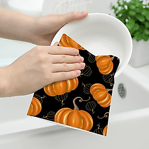 Fall Thanksgiving Pumpkin Kitchen Dish Towels Set of 2, Autumn Maple Leaves Absorbent Dish Cloths for Washing and Drying Dishes, Hand Towels for Bathroom, Tea Towels for Kitchen, 18x26