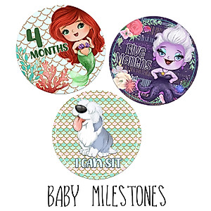 Princess Character Themed Baby Milestone Stickers for First Year Month to Month Photo Prop Infant Onesie Growth Chart Shower Registry Gift Scrapbook Photo Keepsake Monthly Set (Mermaid)