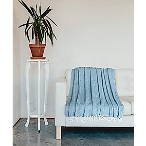 Farmhouse Throws Blanket with Fringe for Chair,Couch,Picnic,Camping, Beach,Throws for Couch,Everyday Use, Cotton Throw Blanket with Super Soft and Excellent Handfeel 50 x 60 -Teal White