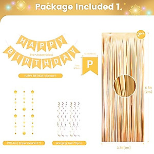 Birthday Decorations for Women Girls | White Gold Birthday Party Decorations | Happy Birthday Decorations | Happy Birthday Banner(Pre-Strung) | Birthday Balloons Arch, Foil Curtain,Hanging Swirl