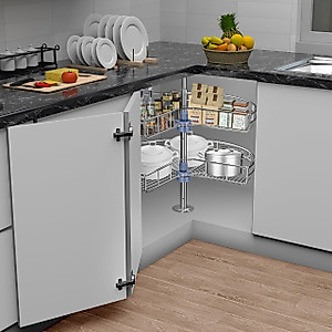 JOWBOOW 28" Corner Cabinet Lazy Susan Turntable, 270° Adjustable Height Chrome Replacement Shelves for Kitchen Corner Cabinet