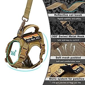 nanappice Tactical Cat Harness and Leash for Walking Esacpe Proof,Adjustable Soft Mesh Large Cat Vest with Rubber Handle Easy to Control,Molle Pathes