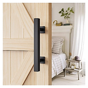 TABKER Sturdy Sliding Barn Door, 12 Inches Barn Door Handle Square Pull Flush Hardware Set Wood Door Handle Interior Door Furniture Handle Hardware Saving Space