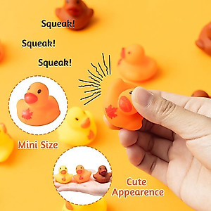 Haooryx 60Pcs Fall Mini Rubber Ducks Holiday Bath Toys Maple Leave Bathtub Float Ducky Tiny Squeak Duck for Kids Fall Themed Party Festival Favors Baby Shower Toys School Class Game Reward