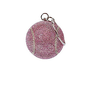 Women Baseball Shaped Clutch Pink Evening Purse Rhinestone Round Ball Crystal Evening Bag Clutch Handbag for Wedding Party (Pink)