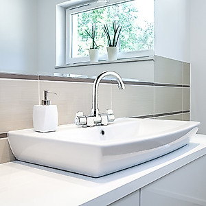 Kitchen Faucet,Wall/Deck Mounted RV Faucet Rotating,Stainless Steel Two Handle Deck/Wall Mounted RV Kitchen Faucet Hot and Cold Water Mixer Tap for Motorhome Travel Trailer