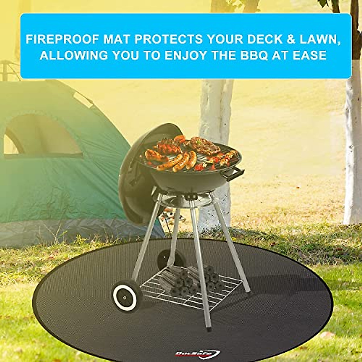 36" Round Under Grill Mat,DocSafe 4 Layers Fire Pit Mat,Fireproof Mat Protect Mat for Deck,Patio,Grass,Outdoor Charcoal,Smokers,Reusable Oil-Proof and Waterproof Indoor Fireplace Mat BBQ Floor Mat