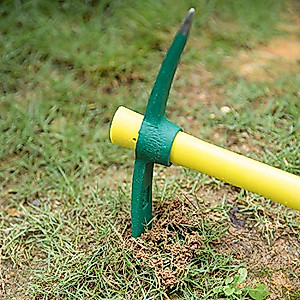 KINJOEK Pick Mattock Hoe, Forged Weeding Garden Pick Axe with 15 Inch Fiberglass Handle for Loosening Soil, Gardening, Camping or Prospecting