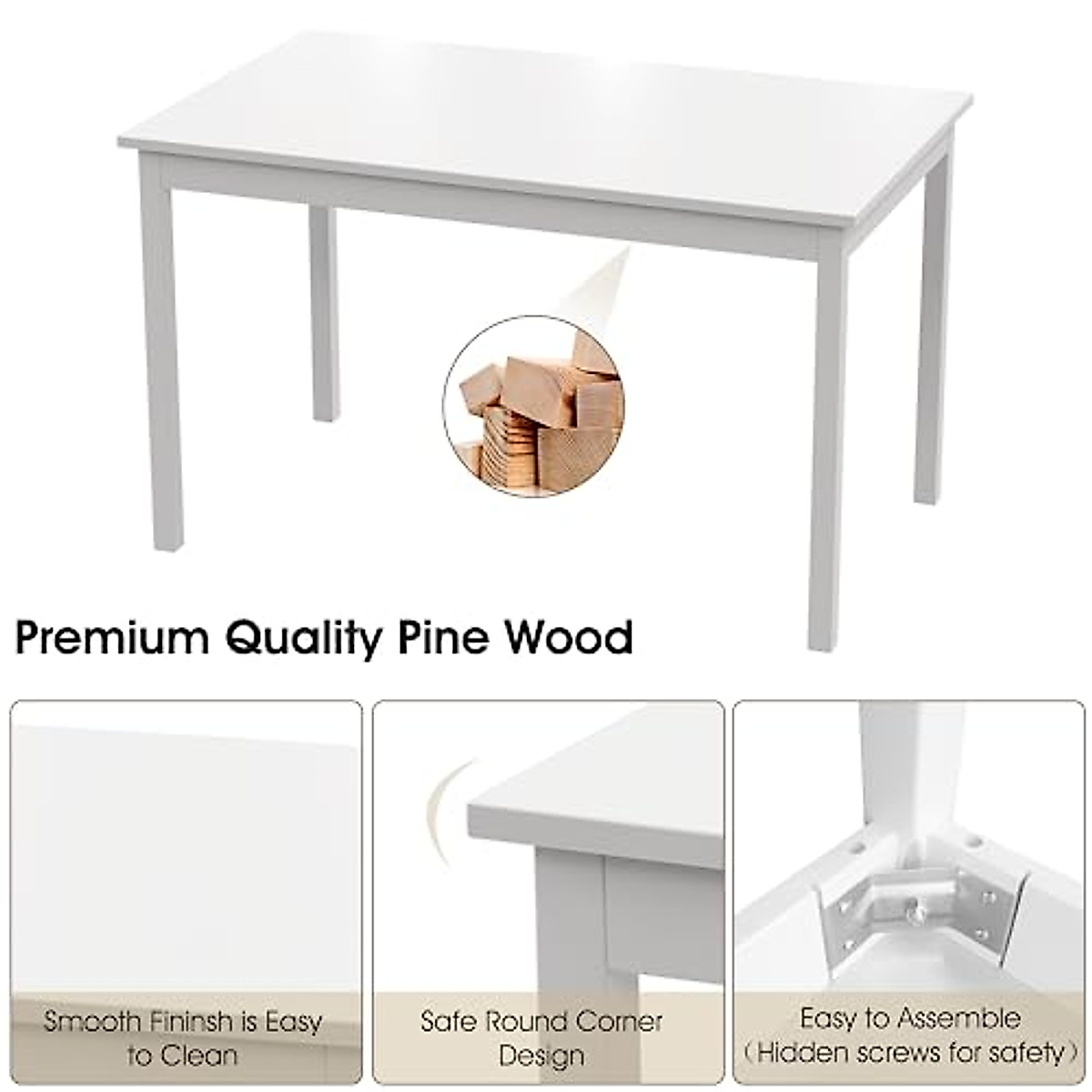 Alohappy Dining Table Set for 4, 5 Piece Kitchen Table Set with 4 Chairs Pine Wood Dining Table Rectangle Breakfast Table and Chairs for Small Space, Space-Saving & Easy Assembly (White)