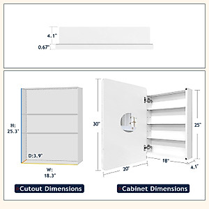 Jesantab White Medicine Cabinet Mirror for Bathroom, 20x30 Inch Recessed Medicine Cabinet or Surface Mount, Frameless Beveled Bathroom Mirror with Storage Modern Farmhouse