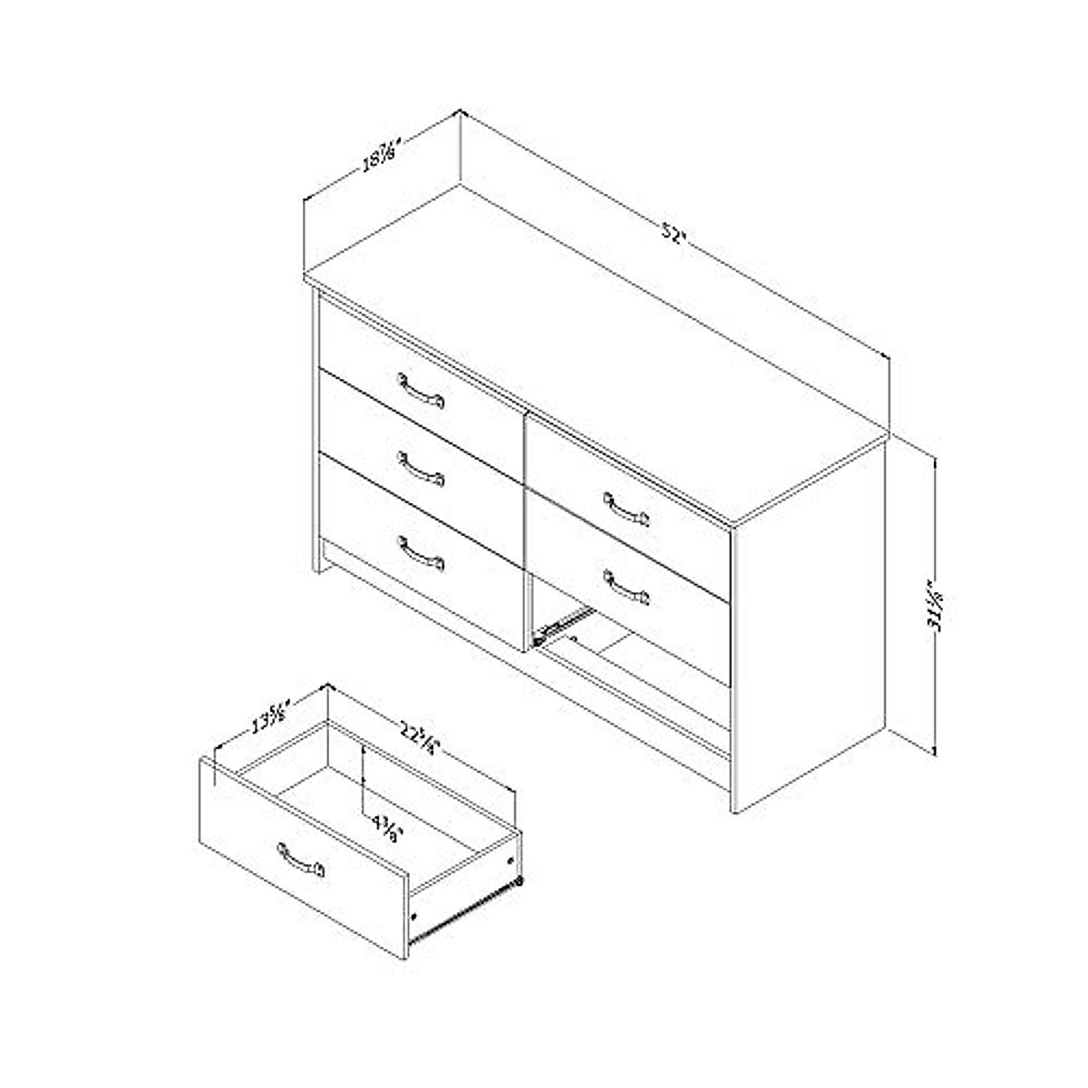 South Shore Tassio 6-Drawer Double Dresser Weathered Oak