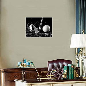 Canvas Print Black and White Golf Poster Wall Art Picture Golf Ball Sport Canvas Painting for Gym Living Room Wall Decor Frame Canvas