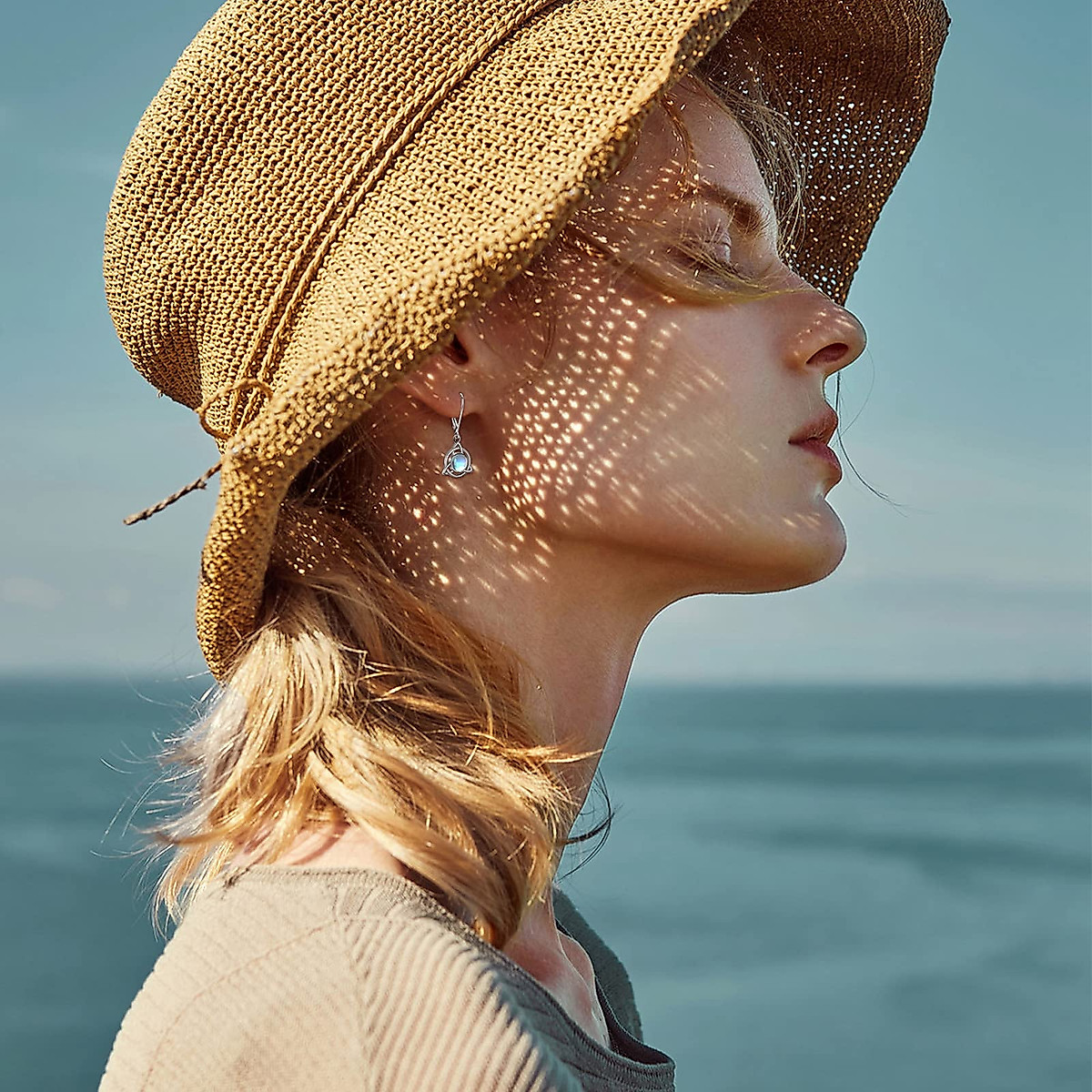 Celtic Earrings for Women 925 Sterling Silver Moonstone Leverback Earrings for Women Drop Dangle Earrings for Women Moonstone Jewelry Gifts for Women Teen Mother Daughter