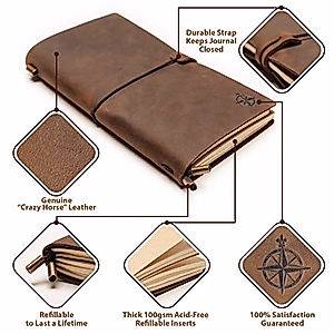 Wanderings Leather Pocket Notebook - Small, Refillable Travelers Journal - Passport Size, Perfect for Writing, Gifts, Travelers, Professionals, as a Diary or Pocket Journal. Small Size - 5.1 x 4 inches