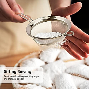 D Fine Mesh Strainer, Stainless Steel Sieve Sifter with Handle, Small Metal Strainer for Loose Tea, Juice, Drink, Herbs, Mini Sifter for Flour, Matcha, Kitchen, Baking, 3-Inch