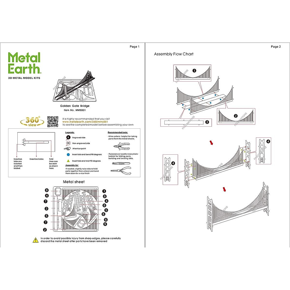Metal Earth San Francisco Golden Gate Bridge 3D Metal Model Kit Bundle with Tweezers Fascinations
