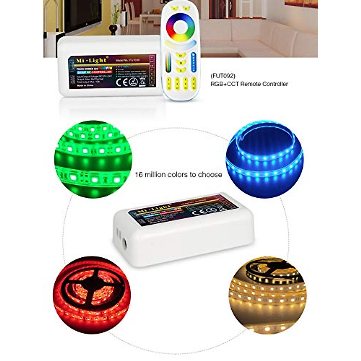 LED Strip Lights Mi-Light FUT039 RGB＋CCT LED Strip Lights 4 PCS and One FUT092 Remote Controller(4*FUT039+Remote)