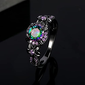 Women Eternity Rings 18K Black Gold Plated Rainbow CZ Created Amethyst Gemstone Wedding Engagement Band for Bride Dainty Jewelry Gifts (7)
