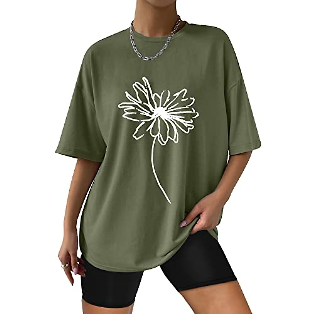 Womens Summer Fashion Loose T Shirt Round Neck Short Sleeve Tops