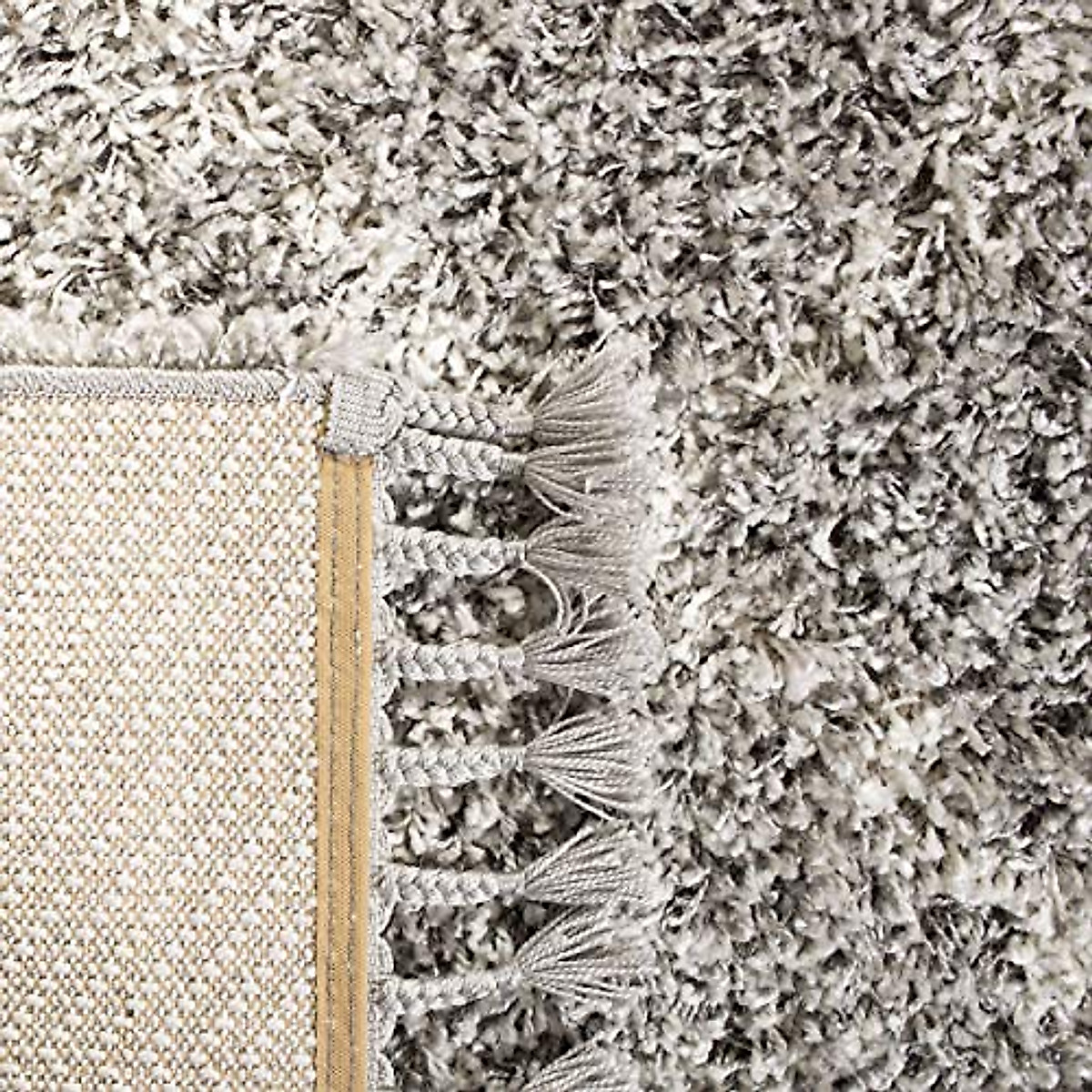SAFAVIEH Pro Luxe Shag Collection Accent Rug - 4' x 6', Grey & Cream, Boho Tassel Design, Non-Shedding & Easy Care, 2.4-inch Thick Ideal for High Traffic Areas in Foyer, Living Room, Bedroom (PLX432F)