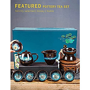 VotraSant Chinese Tea Set, Portable Teapot Set with 1 Teapot, 6 Tea Cups, 1 Gongdao Mug, 1 Tea Filters, Portable All in One Gift Box for Travel,Home,Gifting,Outdoor and Office