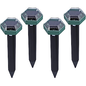 MorTime Solar Powered Mole Deterrent Spikes Outdoor Ultrasonic Groundhog Gopher Vole Deterrent for Lawn Garden Yard (4pc Hexagon)