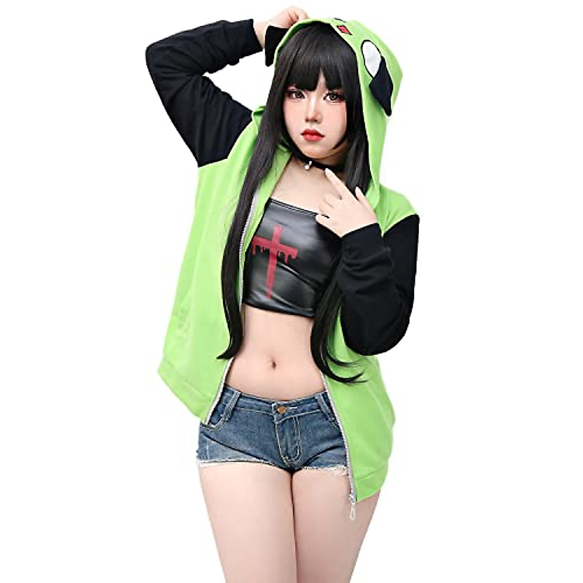 C-ZOFEK ZIM Cosplay Hoodie Mens Womens Green Coat with Ears for Halloween and St. Patrick's Day Costume